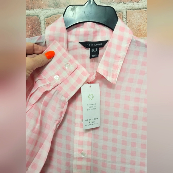 New Look | Tops | Womens New Look Kind Pinkwhite Plaid Hilo Buttondown ...